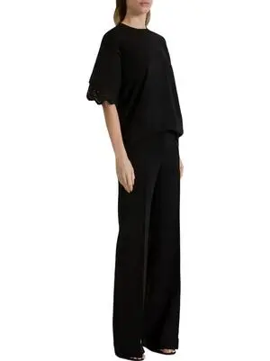 Alberta Ferretti Lace Sleeve Cotton T-shirt - Black