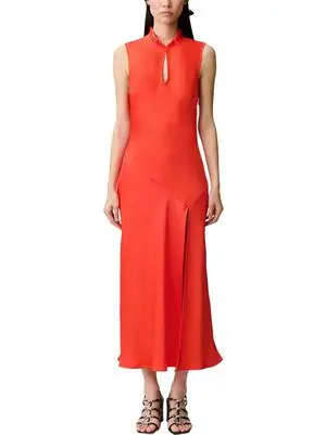 Claudie Pierlot Flowy Midi Dress With High Neck And Cut-out Detail - Red