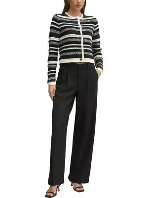 OUI Striped Textured Knit Cardigan - Black