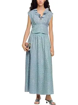 Sandro Maxi Striped Sequin Embellished Skirt - Blue