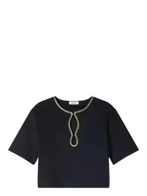 Sandro Rhinestone Embellished Cropped T-shirt - Black