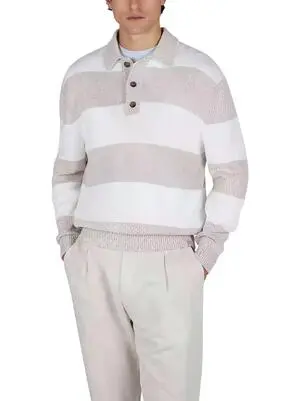 Paul & Shark Striped Knit Polo Shirt - Neutrals