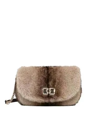 GUESS Faux Fur Logo Plaque Satchel Bag
