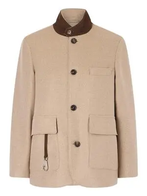 Loro Piana Suede-trimmed Silk-tweed Jacket - Neutrals