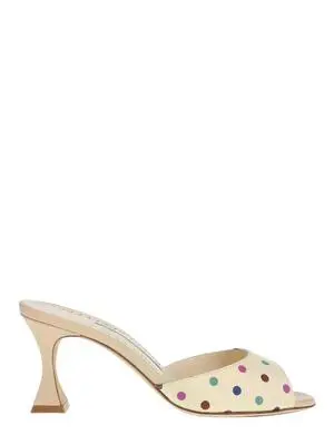Manolo Blahnik Cream Polka Dot Open Toe Sandals - Neutrals