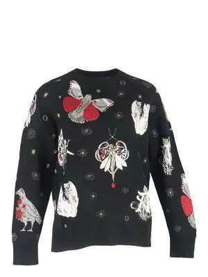 Alexander McQueen Patterned Jacquard Round Neck Long Sleeve Sweater - Black