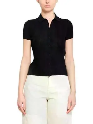 Balenciaga Pointed Collar Embroidered Short-sleeve Shirt - Black