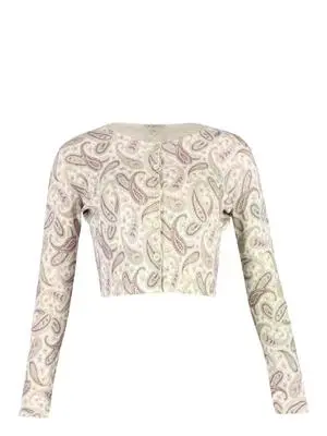 Etro Cropped Paisley Wool Cardigan - Neutrals