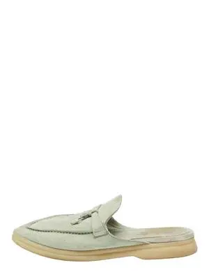 Loro Piana Suede Mules With Padlock Detail - Blue