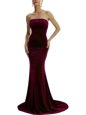 FRAMBOISE Strapless Velvet Gown - Red