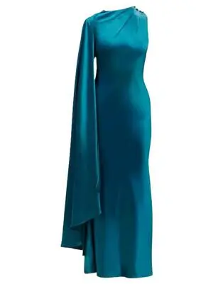 Acler Ropley Maxi Dress One Shoulder, Draped Detail - Blue