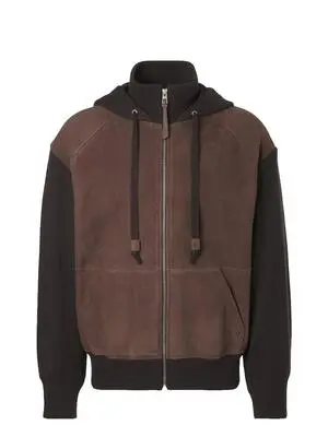 Loewe Paneled Suede Zip-up Hoodie - Brown