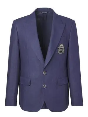 Dolce & Gabbana Logo Single-breasted Linen Blazer - Blue