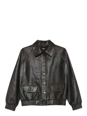 MAJE Maje Cropped Leather Jacket With Aged Patina And Smocked Edges
