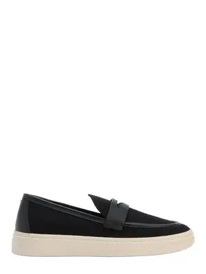 GIUSEPPE ZANOTTI Canvas Slip-on Loafers With Leather Trim - Black