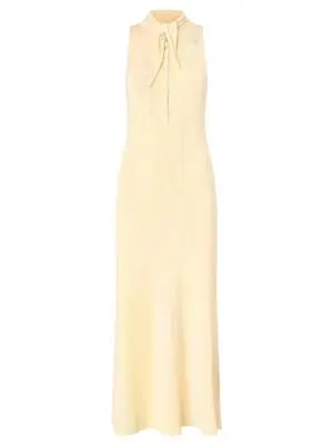 Pinko Ribbed Neck-tie Midi Dress - Neutrals