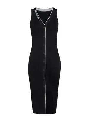 Karl Lagerfeld Midi Logo-detail Button Dress - Black