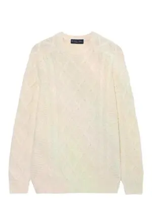 Brooks Brothers Fisherman Knit Crew Neck Sweater - Neutrals