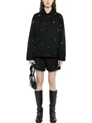 JNBY Embroidered Relaxed Fit Shorts With Rolled Hem - Black