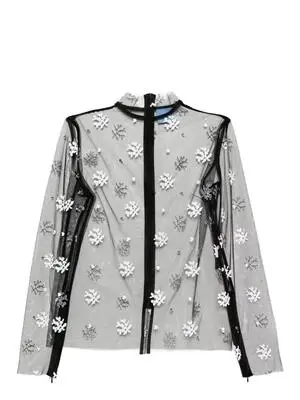 MACGRAW Dorothea Floral Embroidered Sheer Top - Black