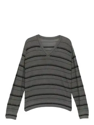 JNBY Striped V-neck Long Sleeve Top - Grey