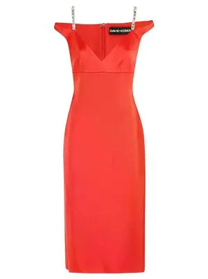 David Koma V-neck Midi Dress With Crystal Embellishments - Red