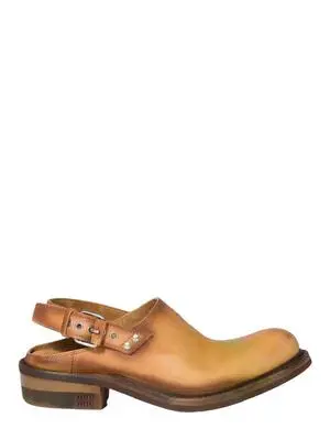 Miu Miu Antiqued Leather Mules With Buckle Detail - Brown