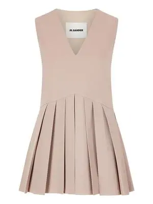 JIL SANDER Pleated Wool-twill Top - Neutrals
