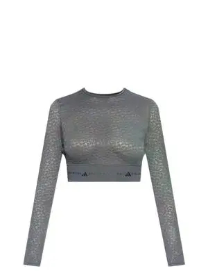 Adidas By Stella McCartney Long-sleeved Cropped Top With Animal Print - Grey