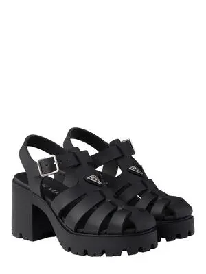 Prada Rubber Platform Sandals With Metal Buckle And Enamelled Triangle Logo - Black
