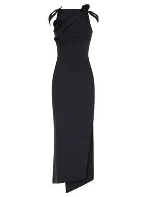 Coperni Sleeveless Asymmetric Dress With Rosette Detail - Black