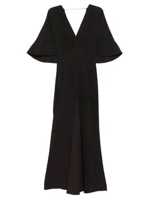 Agnona V-neck Midi Flared Dress - Brown