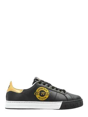 Versace Leather Logo Print Sneakers - Black