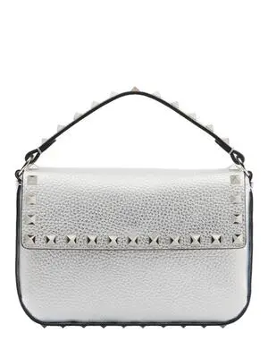 Valentino Garavani Valentino Garavani Rockstud Small Metallic Leather Top-Handle Bag Silver