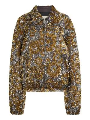 Dries Van Noten Vinnia Sequin Embellished Bomber Jacket - Silver