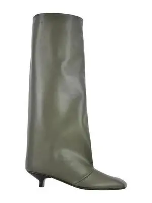 Vicini Square-toe Tube Leather Knee-high Boots - Green
