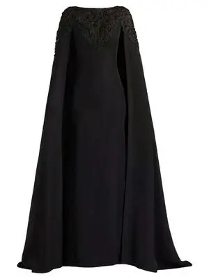 Tadashi Shoji Lace Detail Cape Maxi Dress - Black