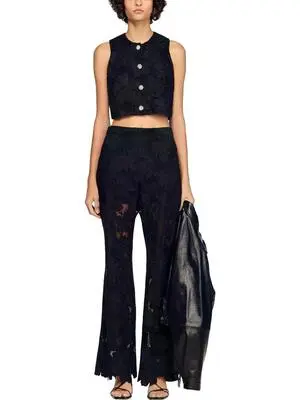 Sandro Embroidered Guipure Lace Trousers - Black
