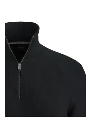 BOSS Quarter-zip Sweater In Cotton - Black