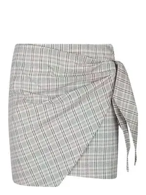 MARANT ETOILE MARANT ÉTOILE Check-Pattern Tie-Detail Mini Skirt Grey