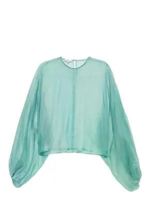 GIADA CURTI Balloon Sleeve Sheer Top - Green