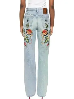 Valentino Garavani Floral-embroidery Jeans - Blue