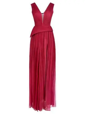 IMROSKA Iris V-neck Maxi Dress With Open Back And Slit Detail - Red
