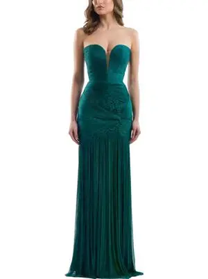 IMROSKA The Emerald Forest Lace-detail Strapless Maxi Dress - Green