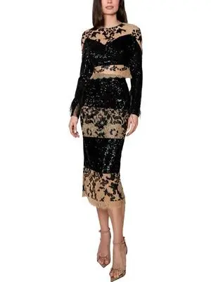 IMROSKA Zebra Dune Sequin Embellished Floral Midi Skirt - Black