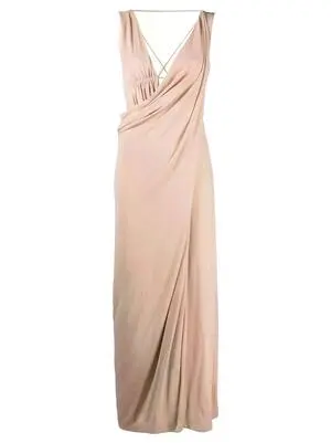 Alberta Ferretti Draped Crossover Detail Maxi Dress - Neutrals