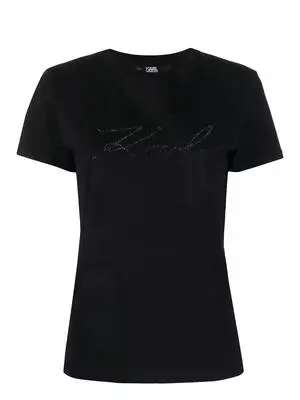 Karl Lagerfeld Karligraphy Crystal Cotton T-shirt - Black