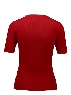 ALLUDE Ribbed Short-sleeve Sweater - Red