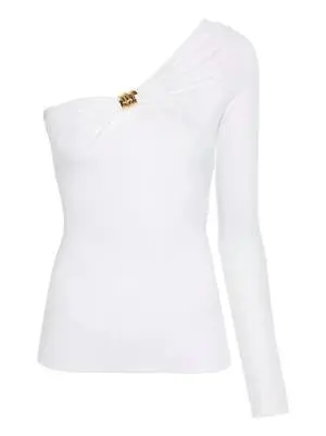 Elisabetta Franchi One-shoulder Draped Jersey Top With Golden Clasp - White