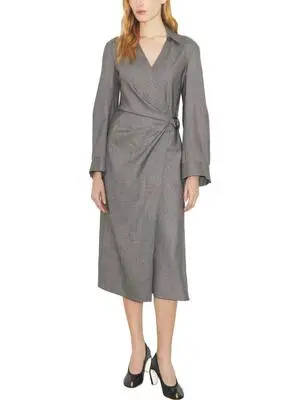Tory Burch Wool Wrap Dress With Buckle Detail - Grey